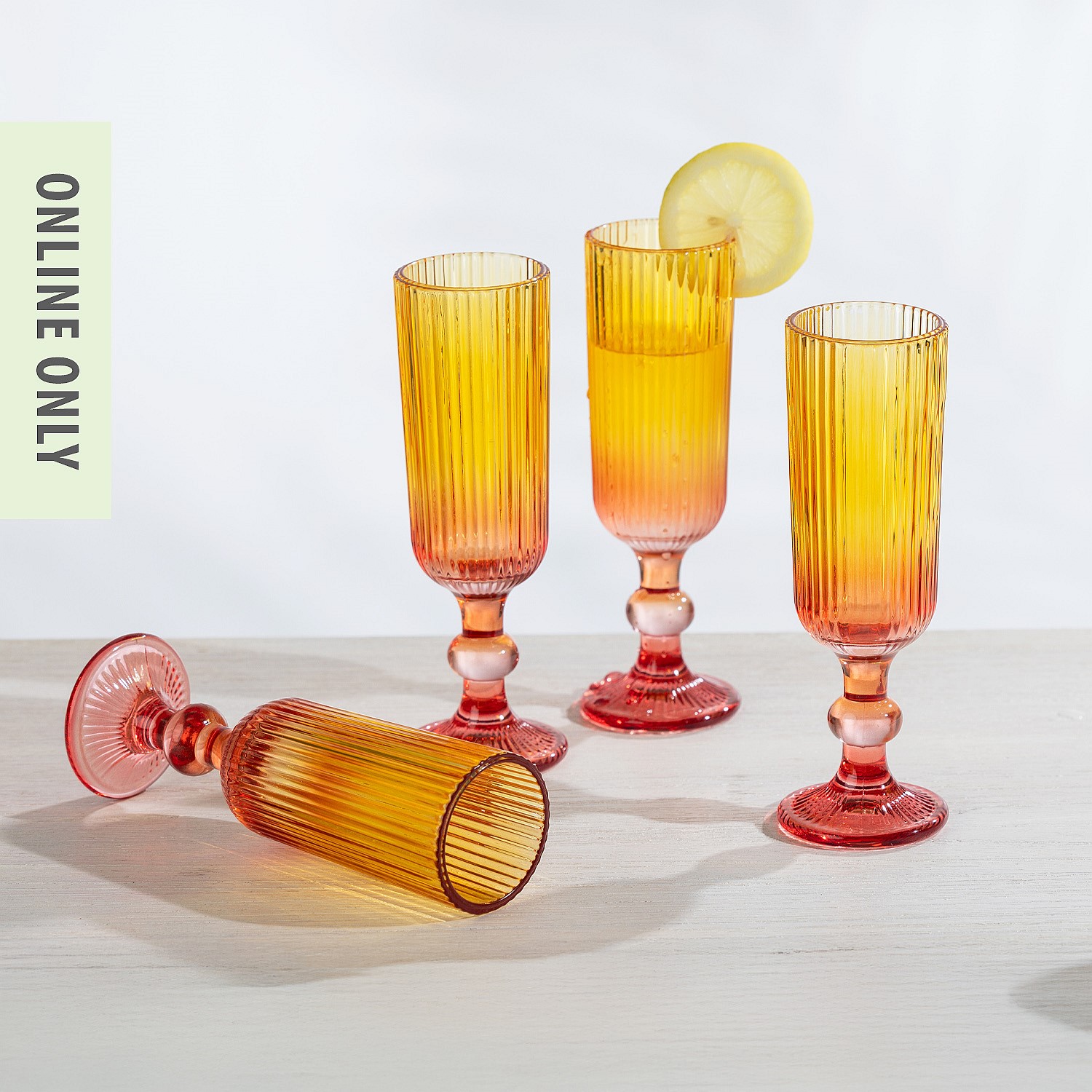 Design Republique - Design Republique Ribbed Flute Glasses Set Of 4 Multi