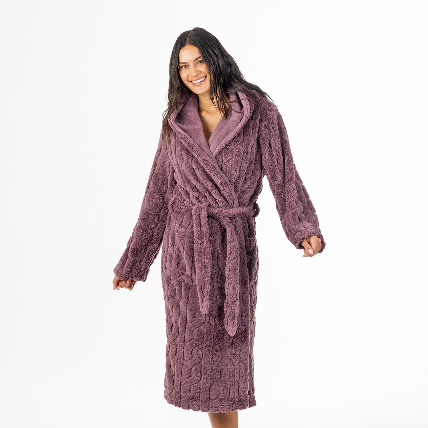Bath Robes and Dressing Gowns - Design Republique Carine Cable Hooded Robe