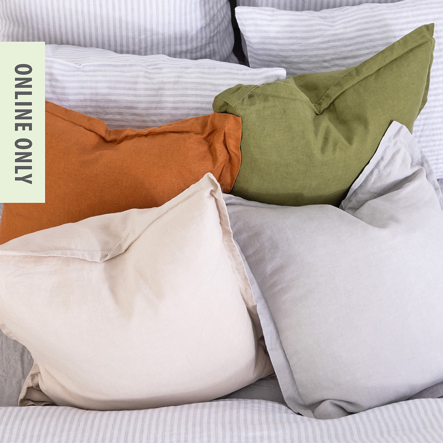 Cushions - Ecoanthology 100% Linen Feather Filled Cushion With Border