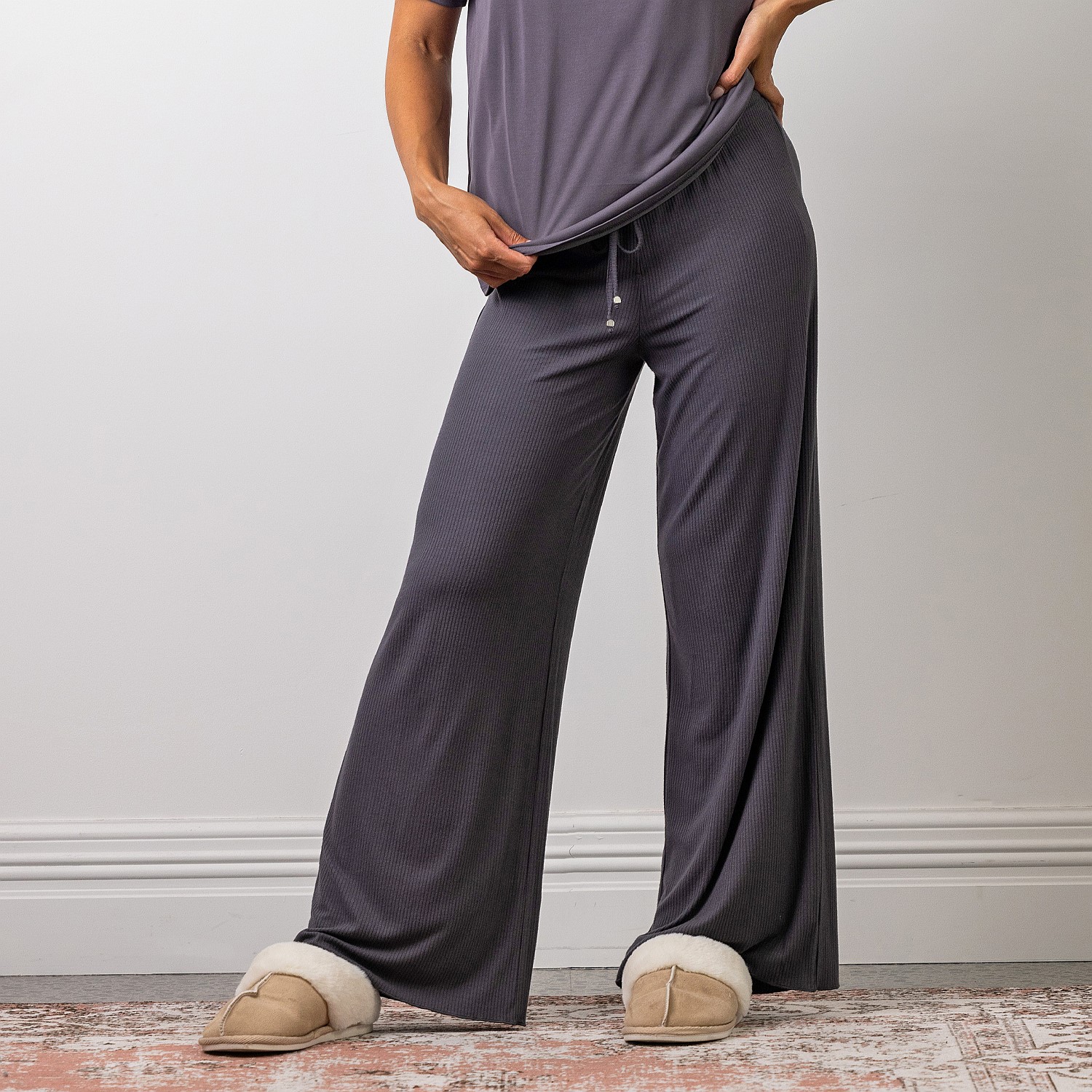 Simple & Sunday - Simple & Sunday Rib Wide Leg Pants