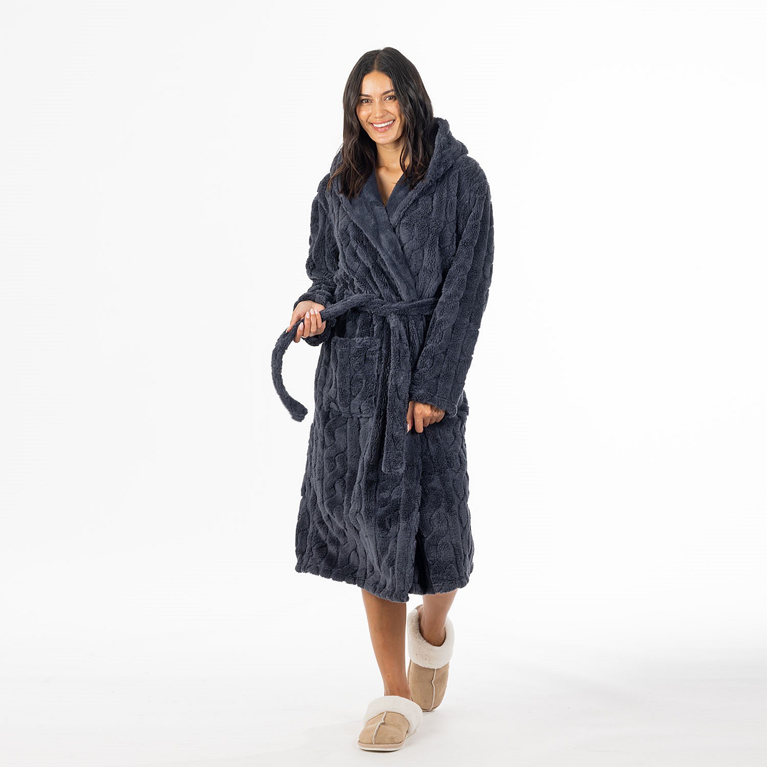 Bath Robes and Dressing Gowns - Design Republique Carine Cable Hooded Robe
