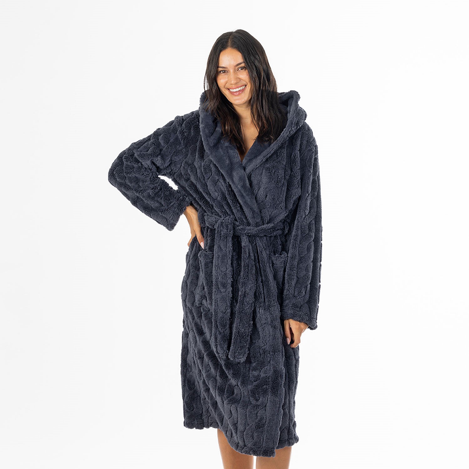 Bath Robes and Dressing Gowns - Design Republique Carine Cable Hooded Robe