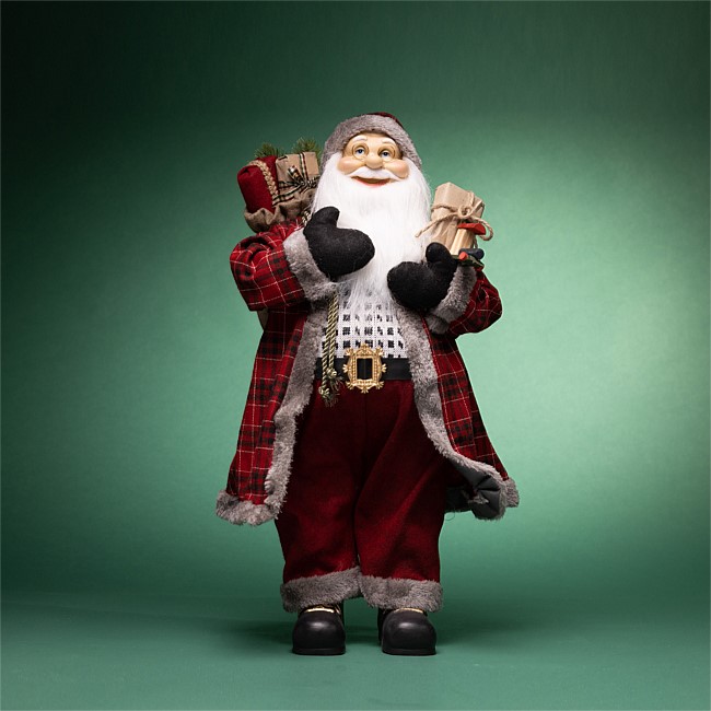 Christmas Figurines - Christmas Wishes Traditional Santa Tartan 60cm