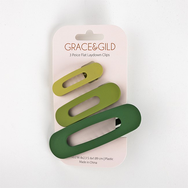 Grace & Gild - Grace & Gild 3pc Flat Laydown Clips Sage