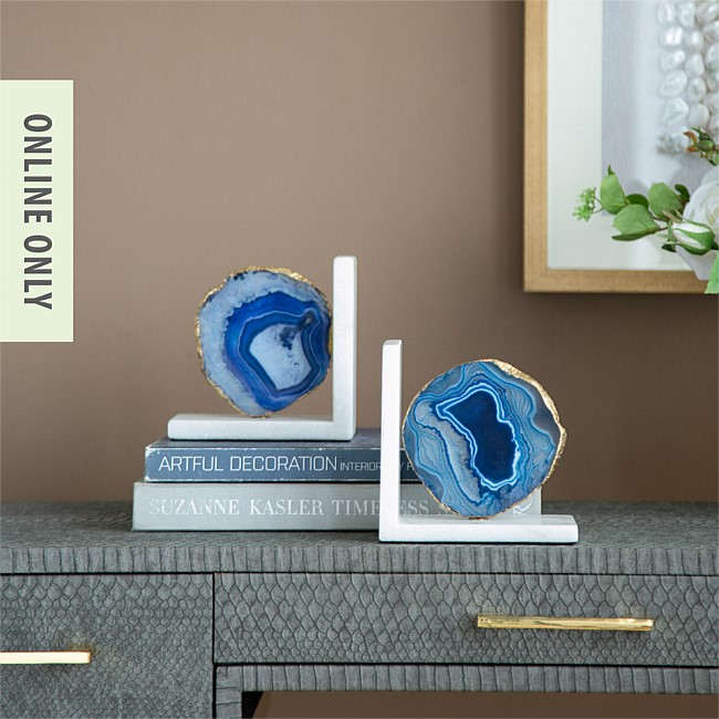 Home Decor - Design Republique Navy Agate Marble Bookends
