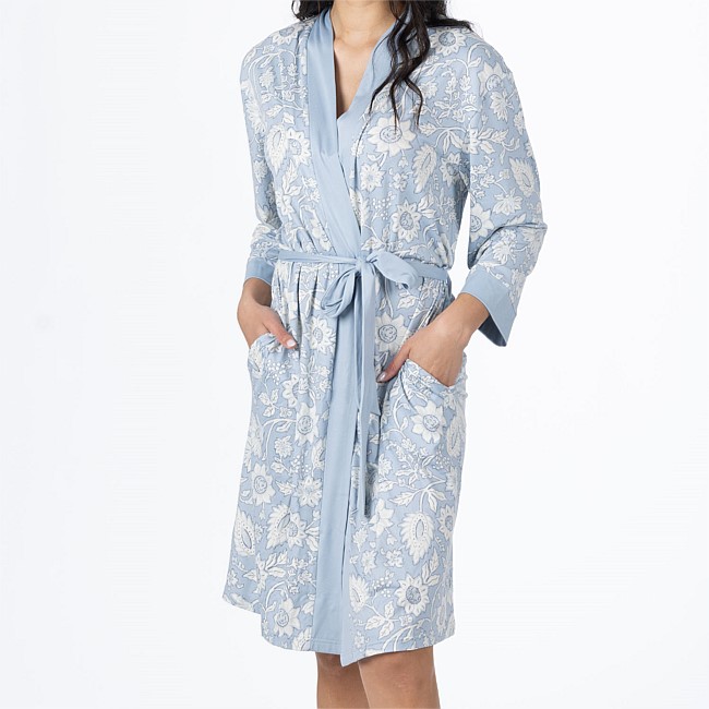 Pyjamas & Robes - Eden Marie Floral Soft Blue Jersey Robe