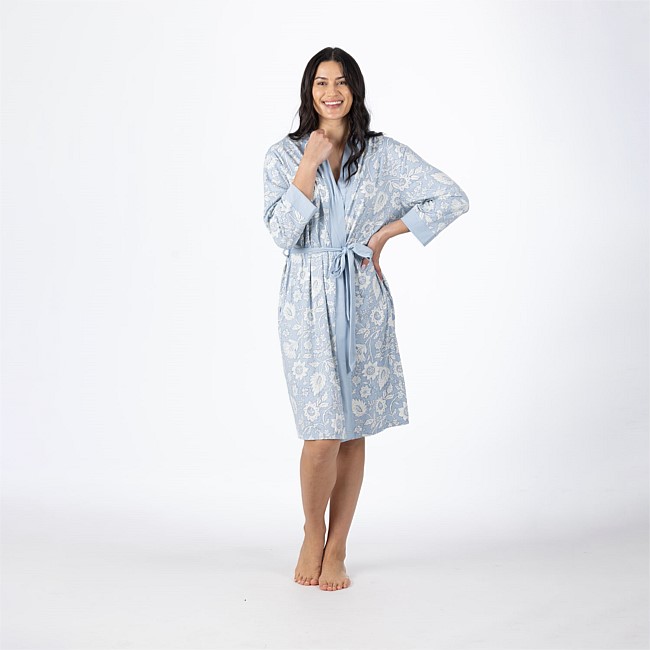 Pyjamas & Robes - Eden Marie Floral Soft Blue Jersey Robe