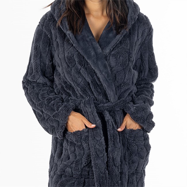 Bath Robes and Dressing Gowns - Design Republique Carine Cable Hooded Robe